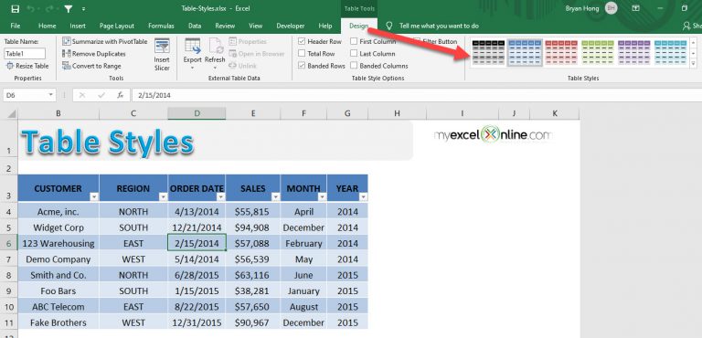 Excel Table: Styles | MyExcelOnline
