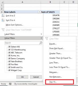 Excel Pivot Top 5 Customers | MyExcelOnline