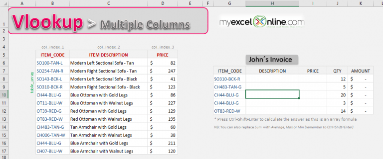 Excel VLOOKUP Multiple Columns| MyExcelOnline
