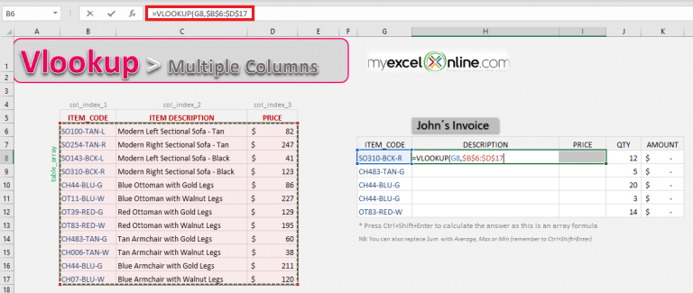 Excel VLOOKUP Multiple Columns| MyExcelOnline