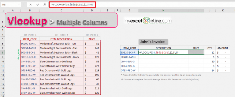 Excel VLOOKUP Multiple Columns| MyExcelOnline