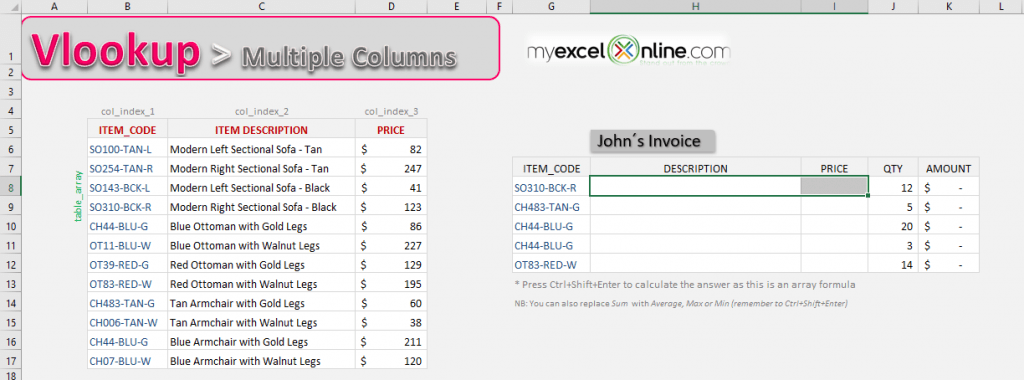 Excel VLOOKUP Multiple Columns| MyExcelOnline