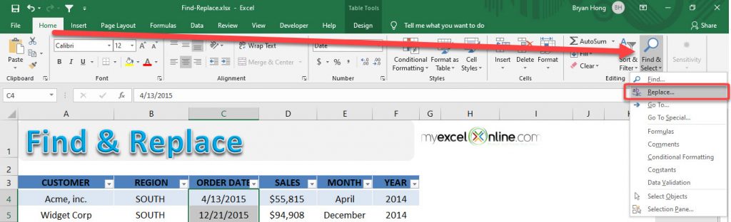 Find & Replace | MyExcelOnline