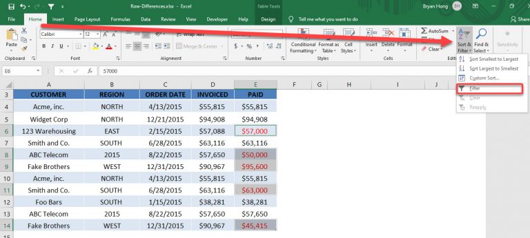 Row Differences Myexcelonline 0499