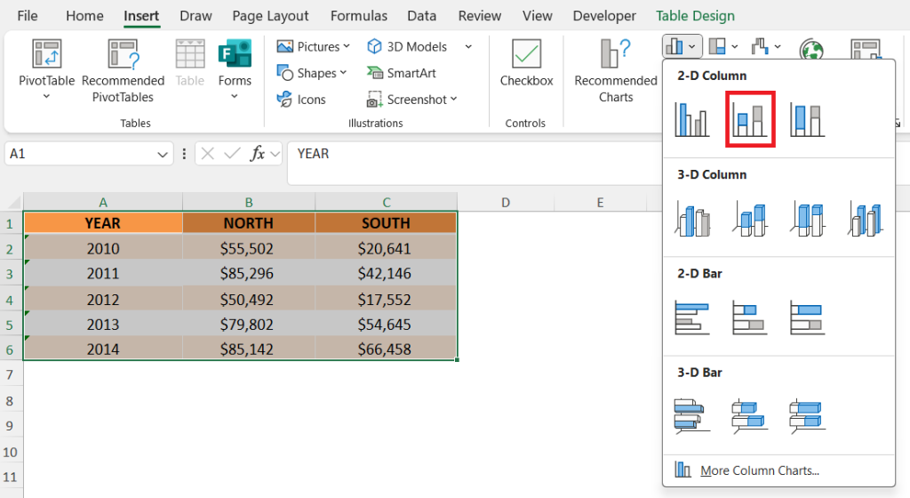 Stacked Column Chart: Compare Contributions | MyExcelOnline