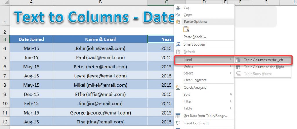 Text to Columns - Emails | MyExcelOnline