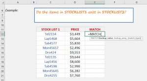 Compare Two Lists in Excel for Matches With The MATCH Function