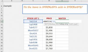Compare Two Lists in Excel for Matches With The MATCH Function