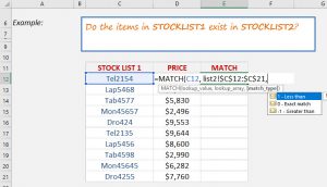 Compare Two Lists in Excel for Matches With The MATCH Function