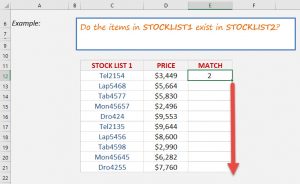 Compare Two Lists in Excel for Matches With The MATCH Function
