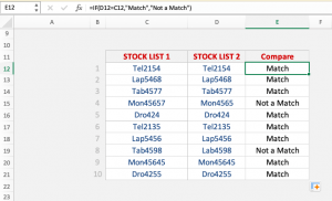 Compare Two Lists in Excel for Matches With The MATCH Function