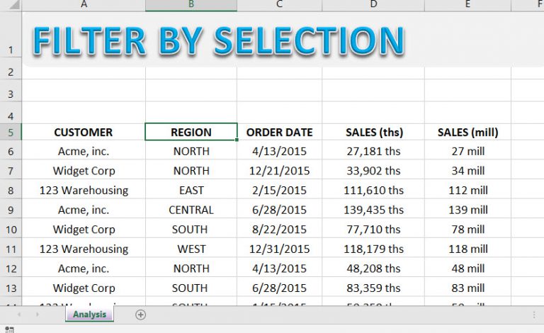 Excel Filter by Selection | MyExcelOnline