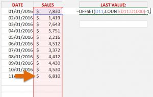 Excel find last value in column using OFFSET function | MyExcelOnline