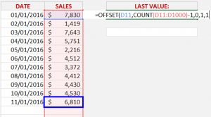 Excel find last value in column using OFFSET function | MyExcelOnline
