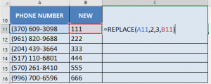 Change Phone Area Codes with Excel’s REPLACE Formula