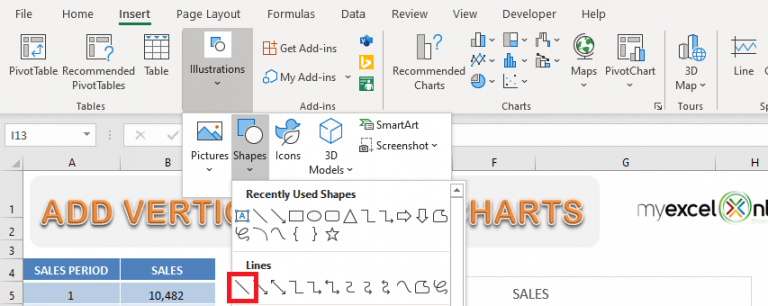 Add Vertical Date Line Excel Chart Myexcelonline