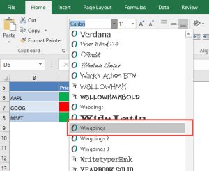 How to Use Wingdings Characters in Excel