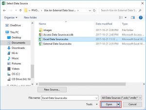 External Data Source to Import Data into an Excel Pivot Table