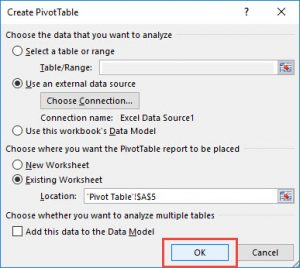 External Data Source to Import Data into an Excel Pivot Table