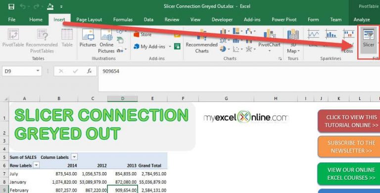 Slicer Connection Option Greyed Out For Excel Pivot Table