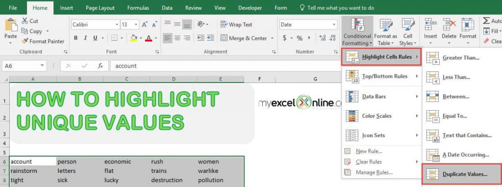 How to Highlight Unique Values In Excel | MyExcelOnline
