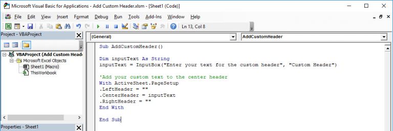Add Custom Header Using Macros | MyExcelOnline