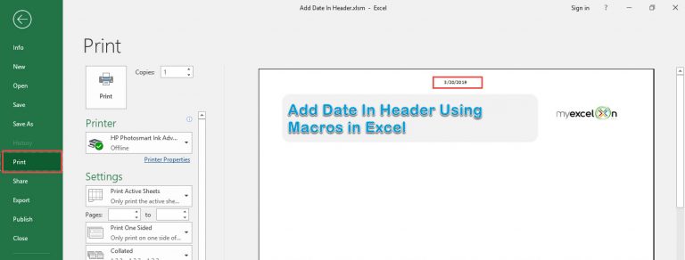 Add Date In Header Using Macros | MyExcelOnline