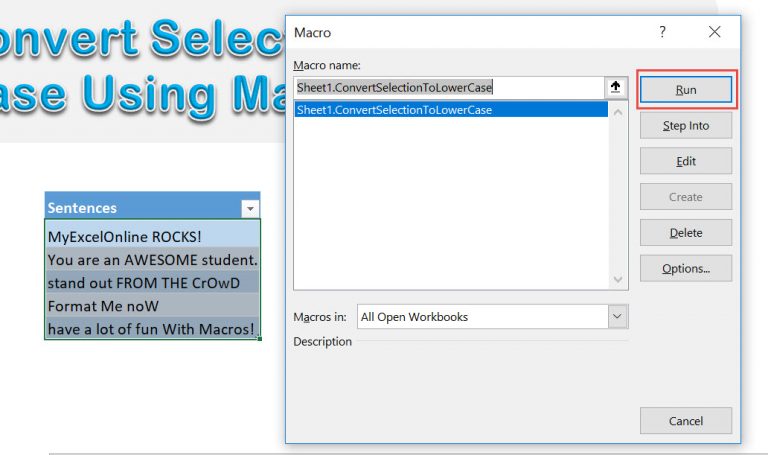Convert to Lower Case Using Macros | MyExcelOnline