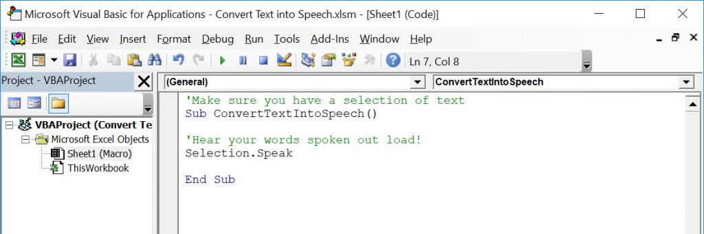 Convert Text into Speech Using Macros | MyExcelOnline