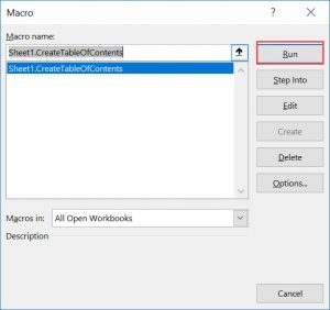 Create a Table of Contents Using Macros | MyExcelOnline