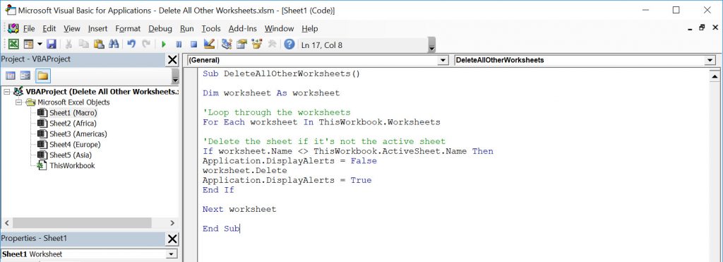 Delete All Other Worksheets Using Macros | MyExcelOnline