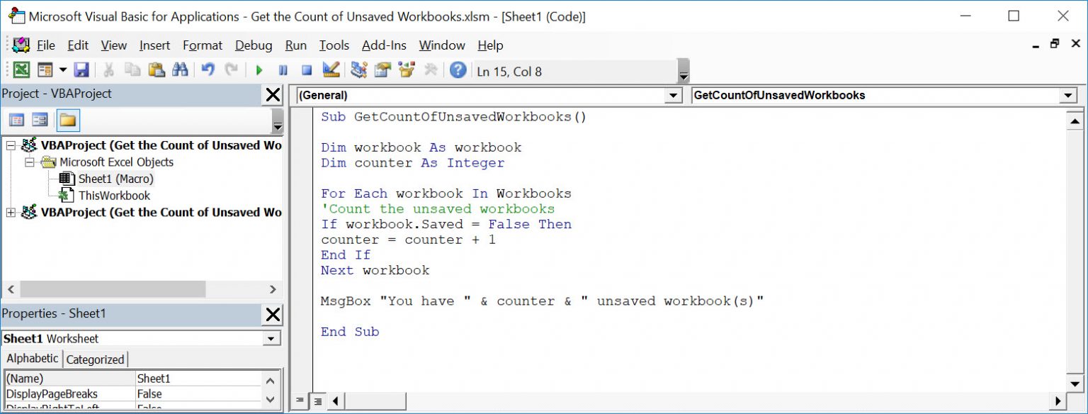 Get the Count of Unsaved Workbooks Using Macros | MyExcelOnline