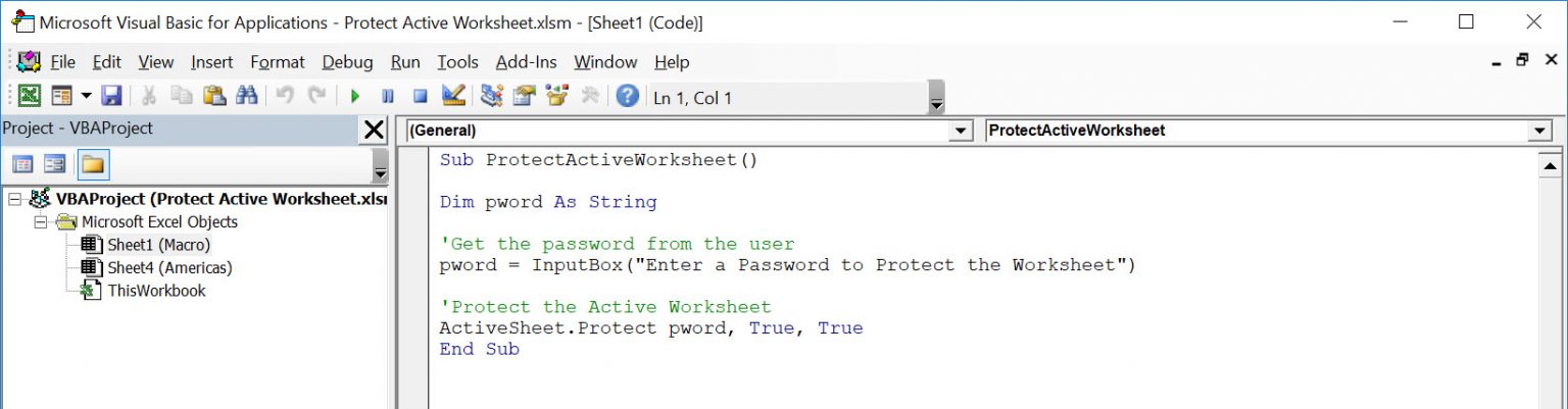 Protect Active Worksheet Using Macros | MyExcelOnline