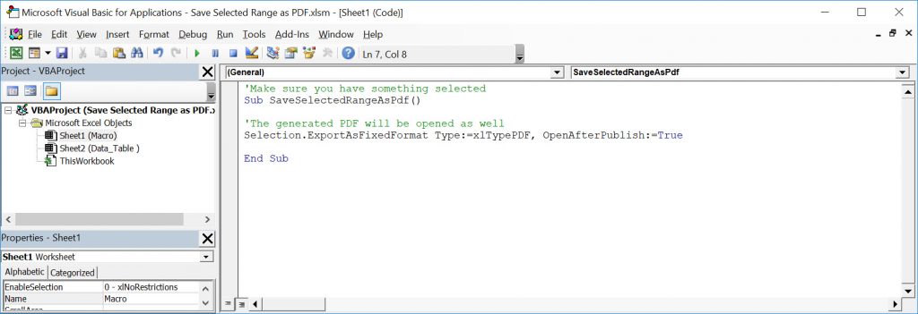 Save Selected Range as PDF | MyExcelOnline