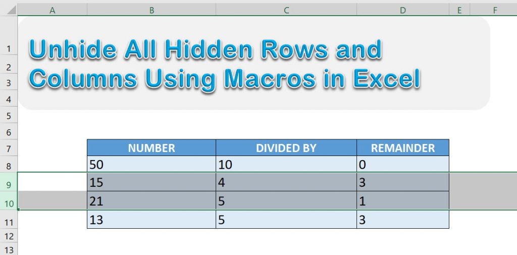 Unhide Hidden Rows and Columns Using Macros | MyExcelOnline