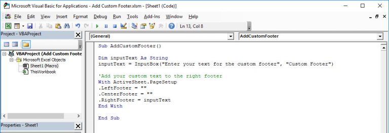 Add Custom Footer Using Macros | MyExcelOnline