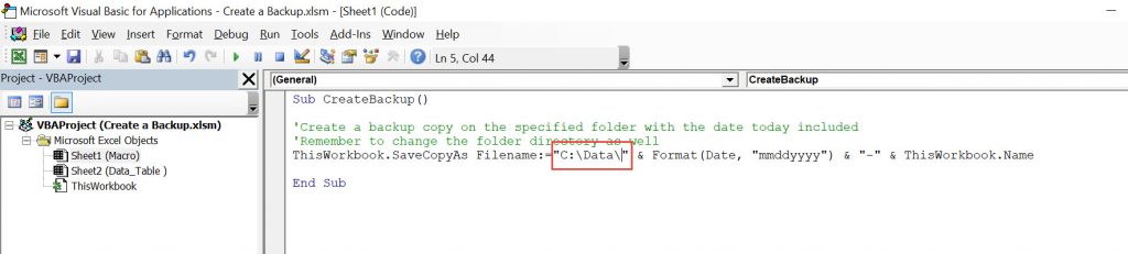 Create A Backup Using Macros Myexcelonline