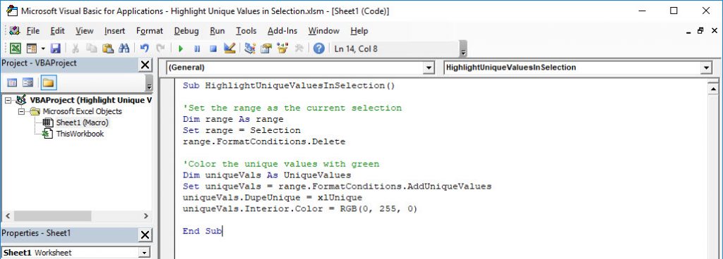 Highlight Unique Values Using Macros | MyExcelOnline