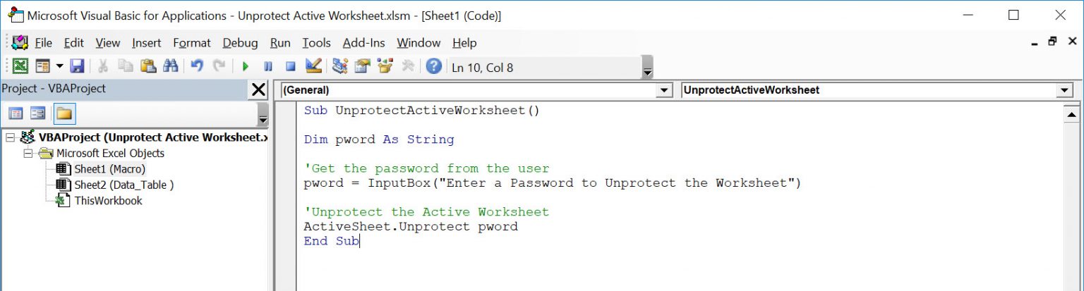 Unprotect Active Worksheet Using Macros | MyExcelOnline