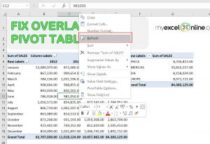 A PivotTable report cannot overlap a PivotTable report - Solution
