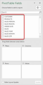 Field List & Areas | MyExcelOnline
