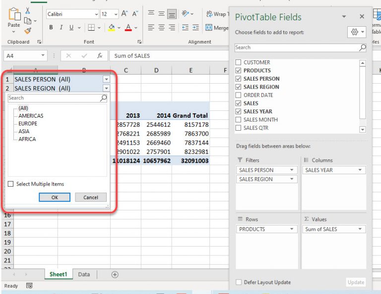 Field List & Areas | MyExcelOnline