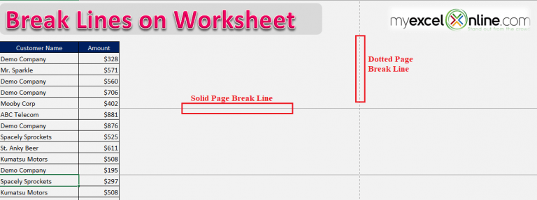 Break Line on Worksheet | MyExcelOnline