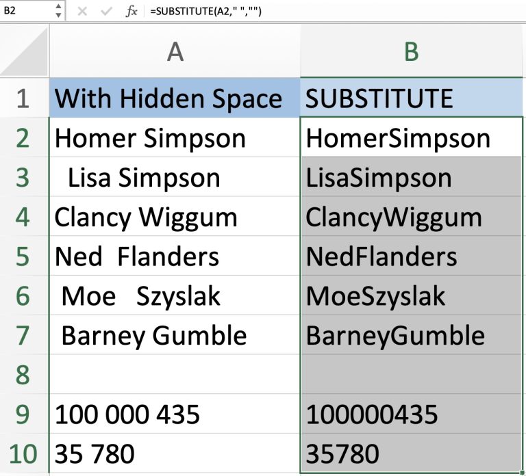 How to Delete Spaces in Excel - Line Breaks, and Non-Breaking Characters in Excel | MyExcelOnline