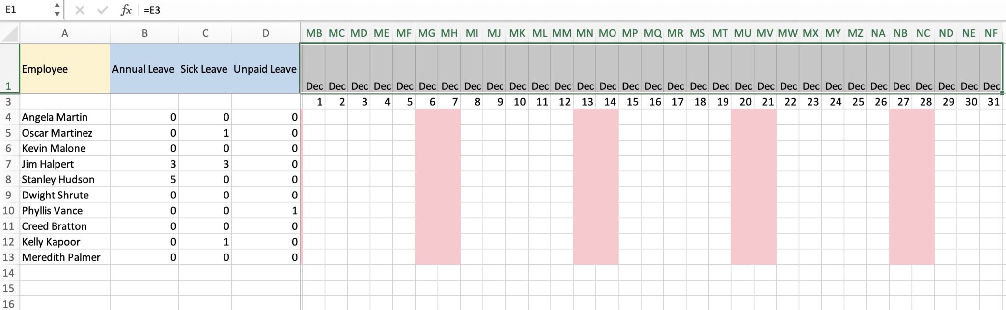 How to Create A Yearly Leave Record for Employees in Excel - The Easy ...