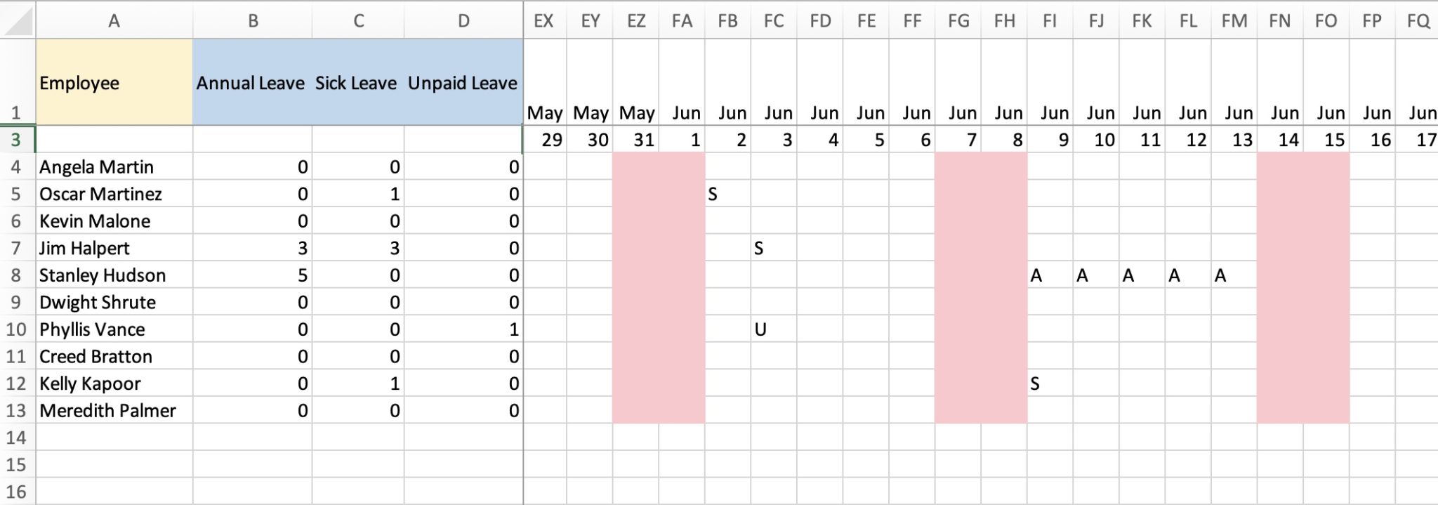 How to Create A Yearly Leave Record for Employees in Excel - The Easy ...