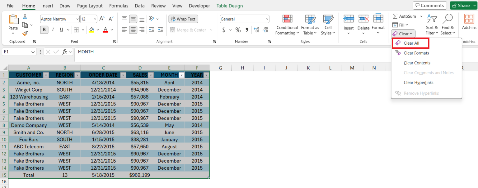 How to Remove Table Formatting in Excel - 4 Easy Ways | MyExcelOnline