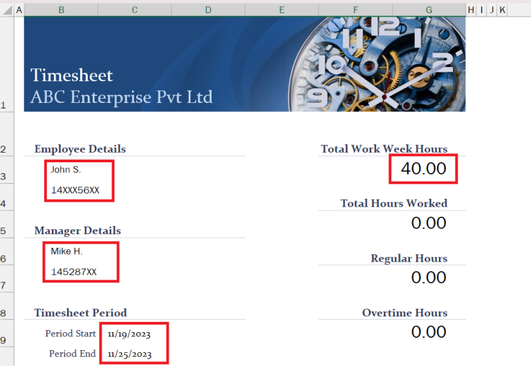 Timesheet Template in Excel - Free Download | MyExcelOnline