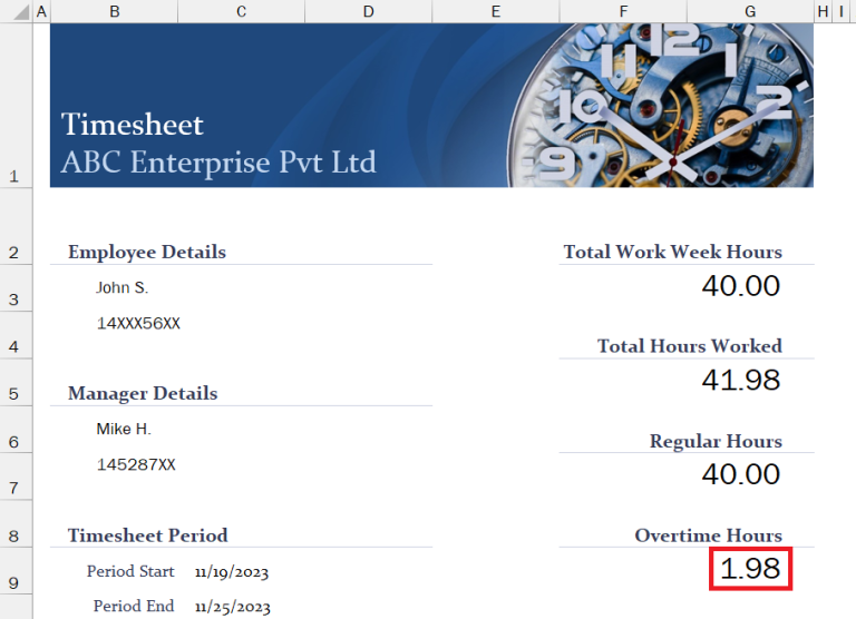 Timesheet Template in Excel - Free Download | MyExcelOnline