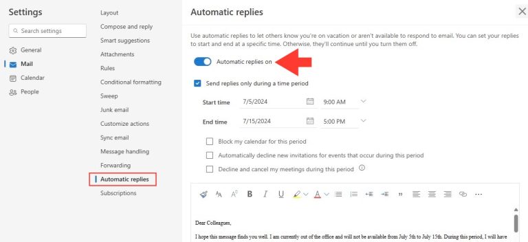 The Ultimate Guide to Out of Office Messages (automatic replies) for Outlook | MyExcelOnline